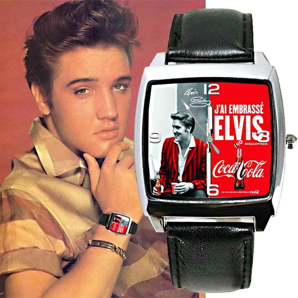 Buy Elvis Style Rectangle Dial Quartz Leather Strap Wrist Watch at ...