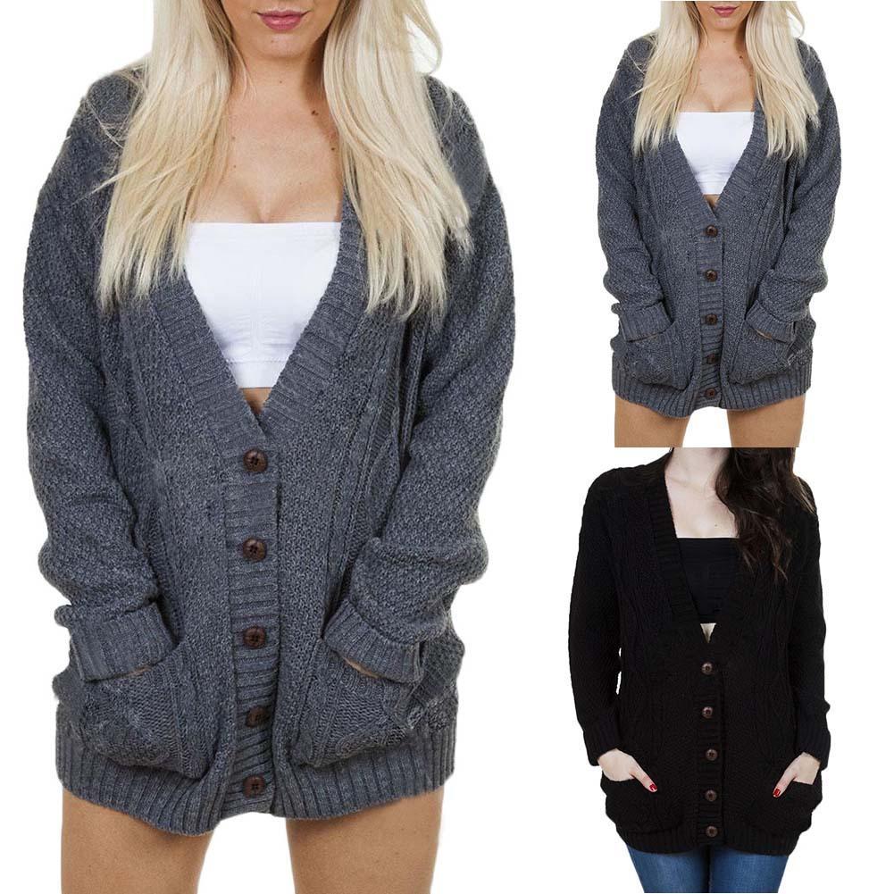 Buy Womens Cable Knitted Baggy Boyfriend Acrylic Made Cardigan Casual ...
