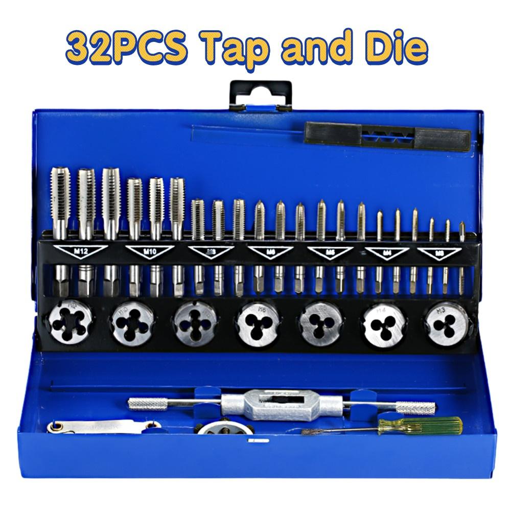Buy 32 PCS HSS Tap and Die Set Metric Wrench Cut M3-M12 Tap and Die Set ...