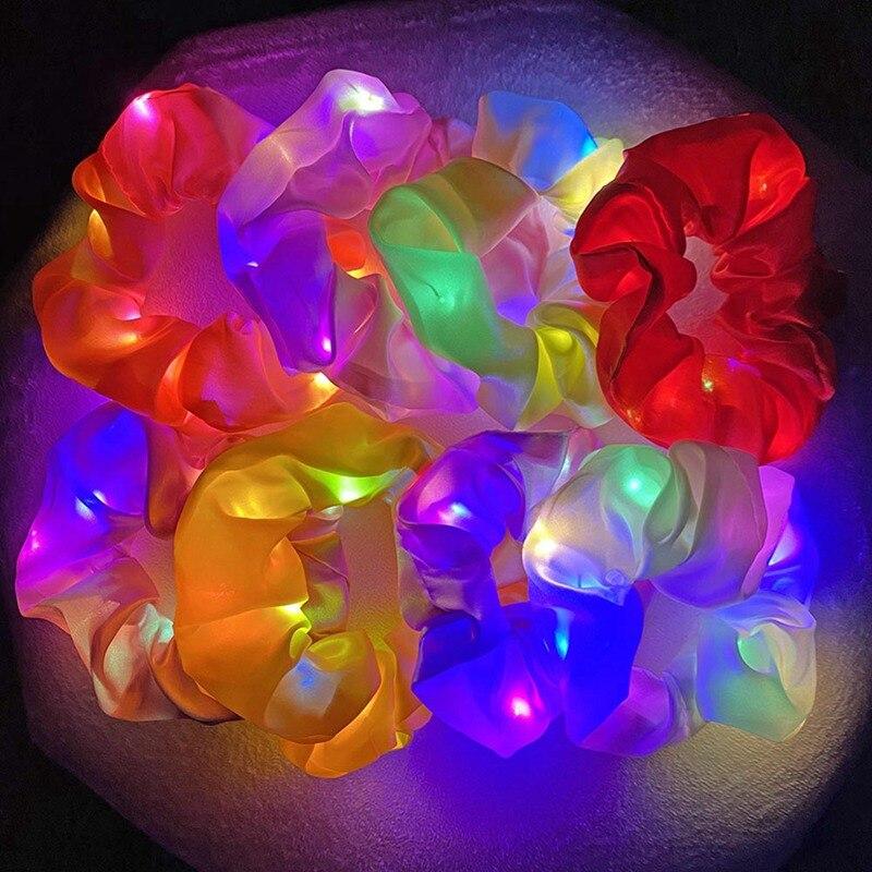 LED Luminous Scrunchies Hairband Ponytail Holder Headwear Elastic Hair ...