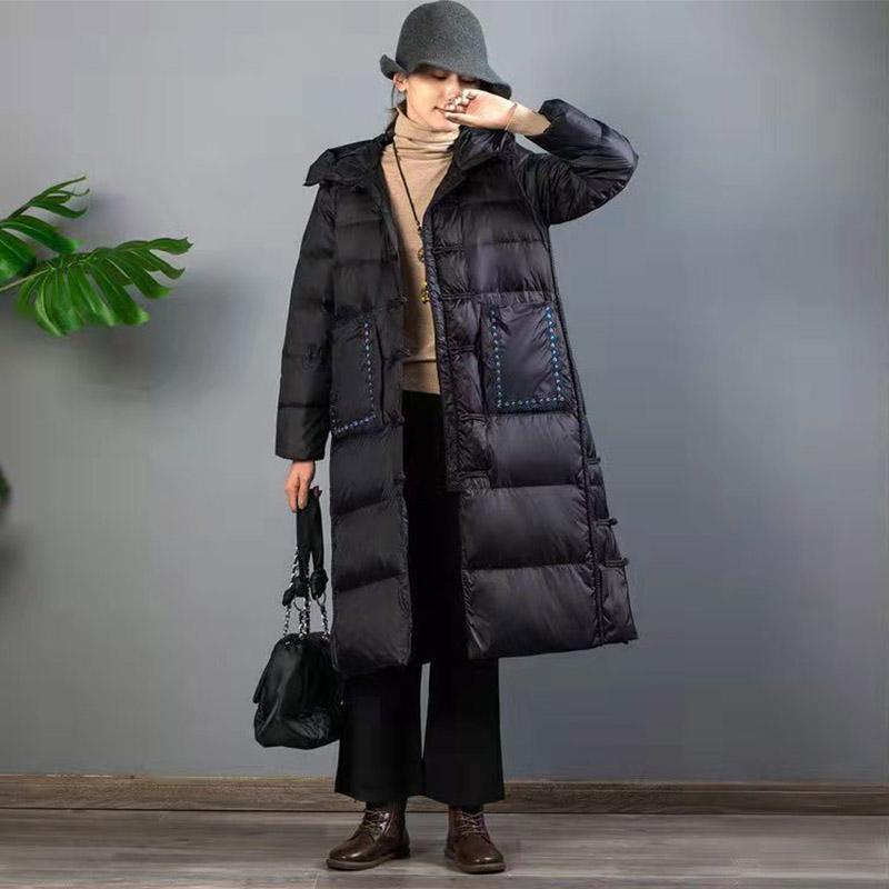 Buy Mid Length Down Jacket Women's Winter Thick Hooded White Duck Down ...