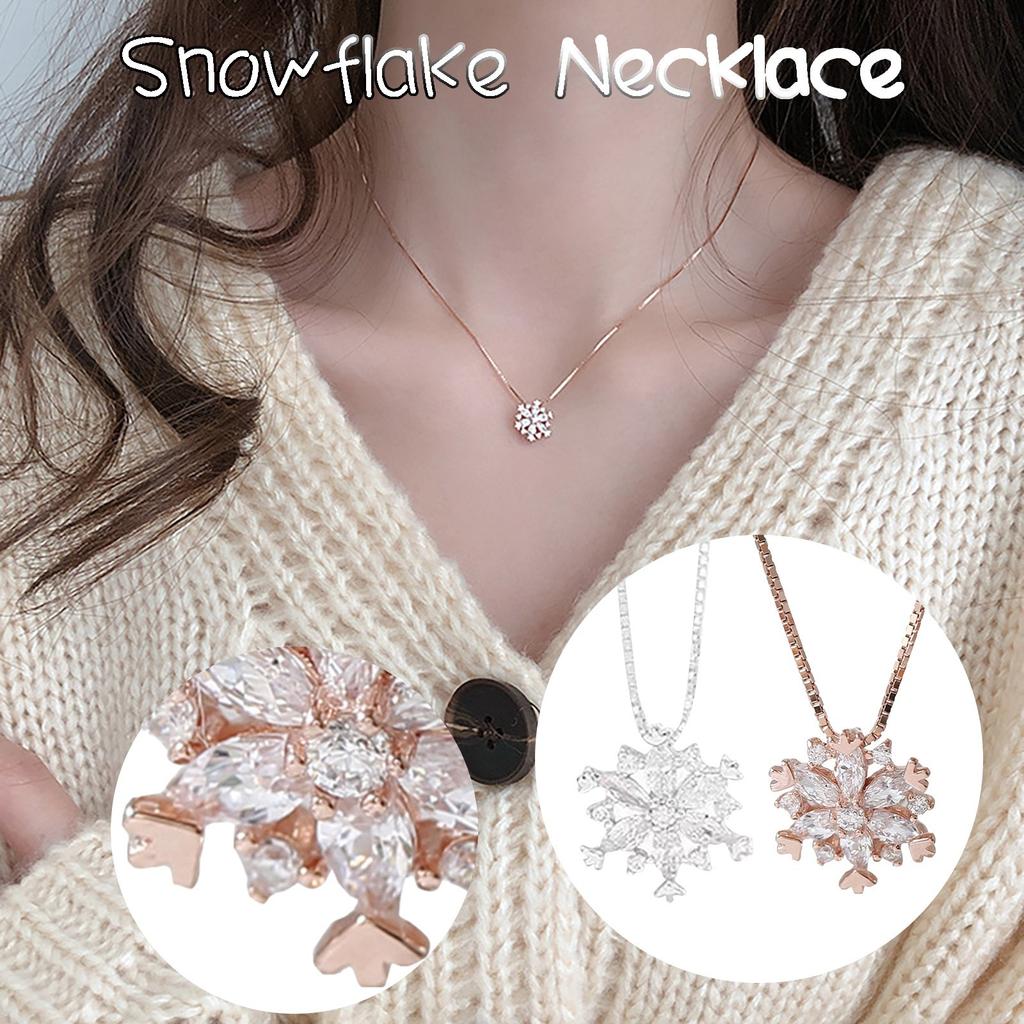 2Pc Snowflake Pendant Necklace Clavicle Chain Jewelry Snowflake Pendant ...