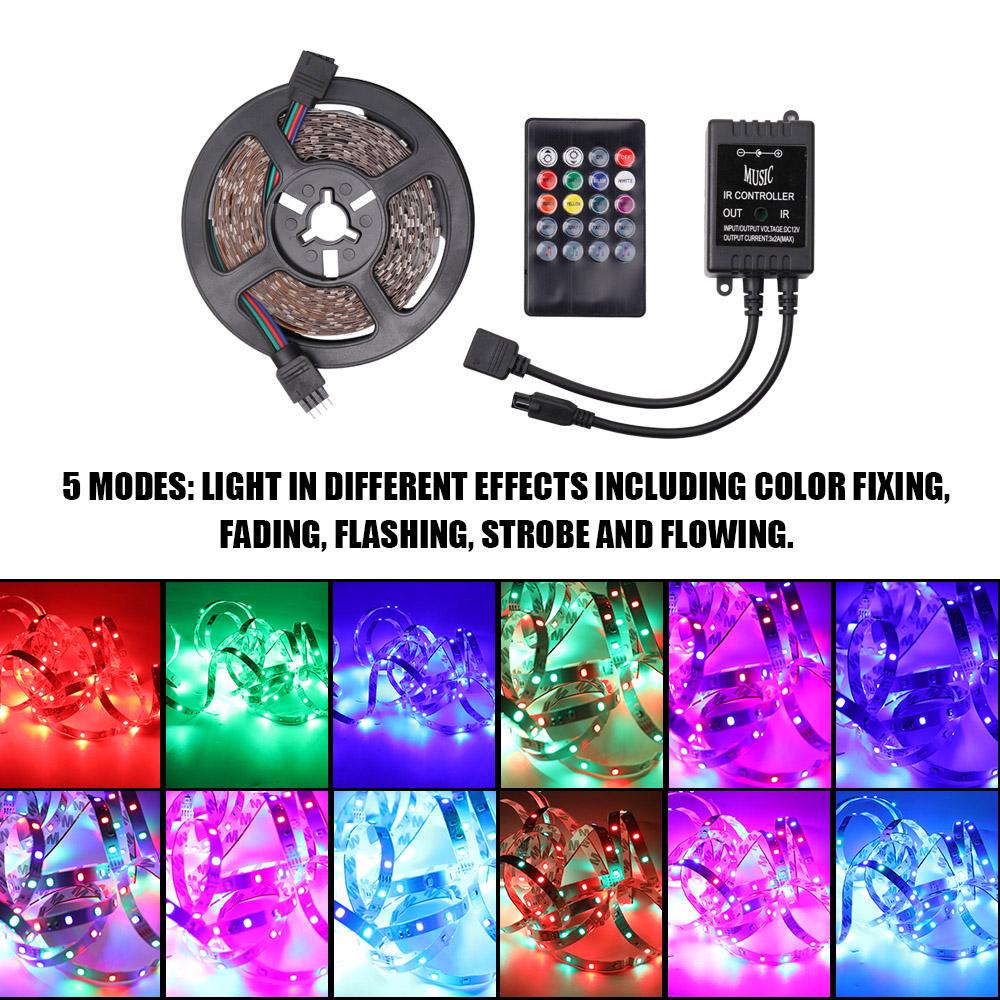 Buy RGB LED Strip Light 5M 60Led/m Music IR Remote Controller DC12V ...