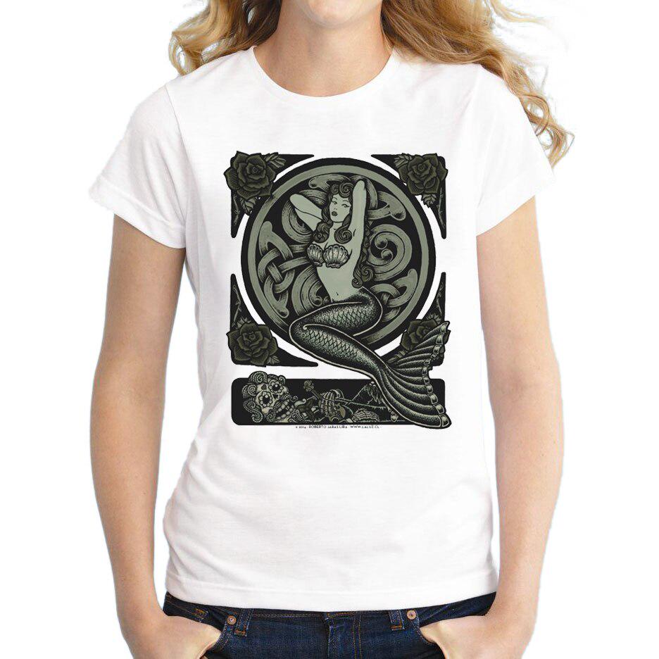 Buy Arrivals Women Vintage Classic Pinup Mermaid Printed T Shirt Short ...