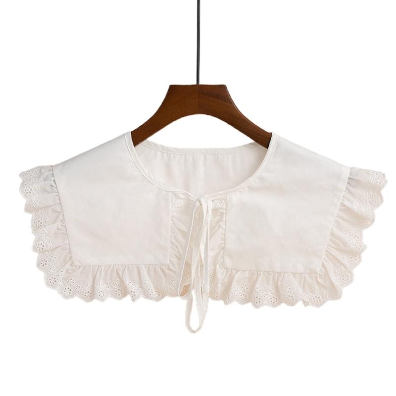 Buy Women Rectangular Capelet Fake Collar Hollow Floral Lace Ruffled ...