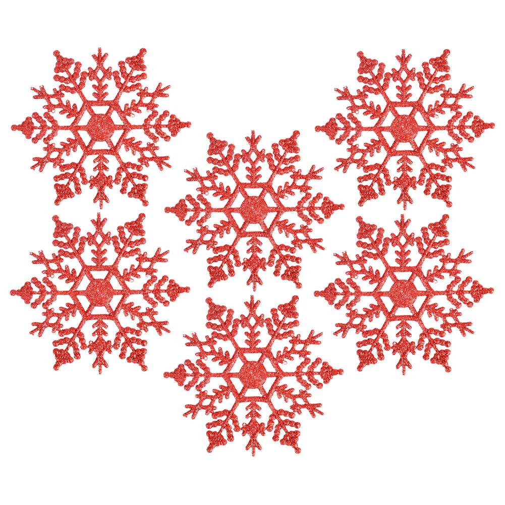 6x SNOWFLAKES CHRISTMAS TREE DECORATIONS BAUBLES GLITTER Flower HANG ...