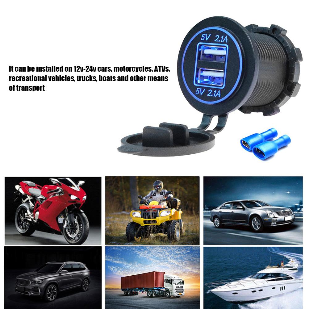 Buy 4.2A Car Motorcycle Dual USB Charger Sockets LED Power Plug Outlet ...