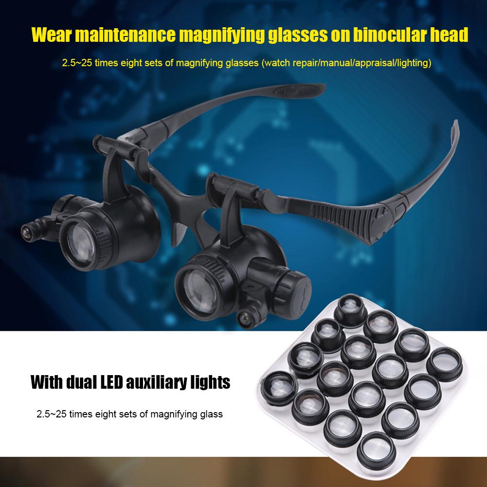 Buy LED Light Magnifier Glasses 2.5X/4X/6X/8X/10X/15X/20X/25 Lens Loupe ...