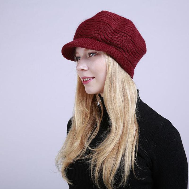 Buy Fashion Solid Color Fleece Knitted Soft Rabbit Wool Peak Cap Sweet ...