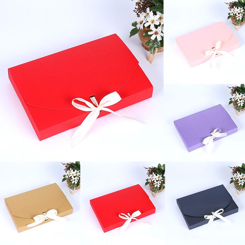 1PC Multi Use Gift Box Envelope Shape With Ribbon Solid Color Packing ...