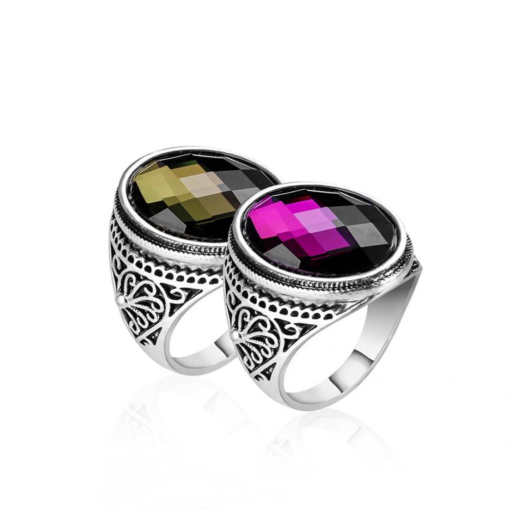 Buy Luxurious Inlaid Faceted Artificial Gem Finger Ring Party Women ...