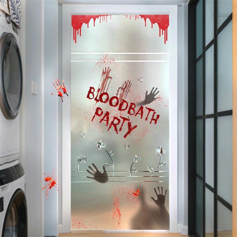 New Halloween Stickers Bloodbath Party Fake Blood Handprint Stickers ...