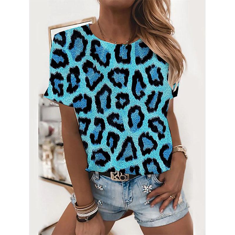 Buy Women's T Shirt Graphic Leopard Print Round Neck Tops Basic Basic ...