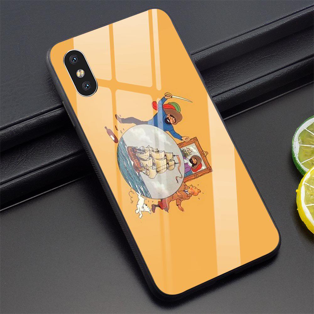 Buy Adventures Tintin Cute Tempered Glass Phone Case for iPhone 7 8 5 ...