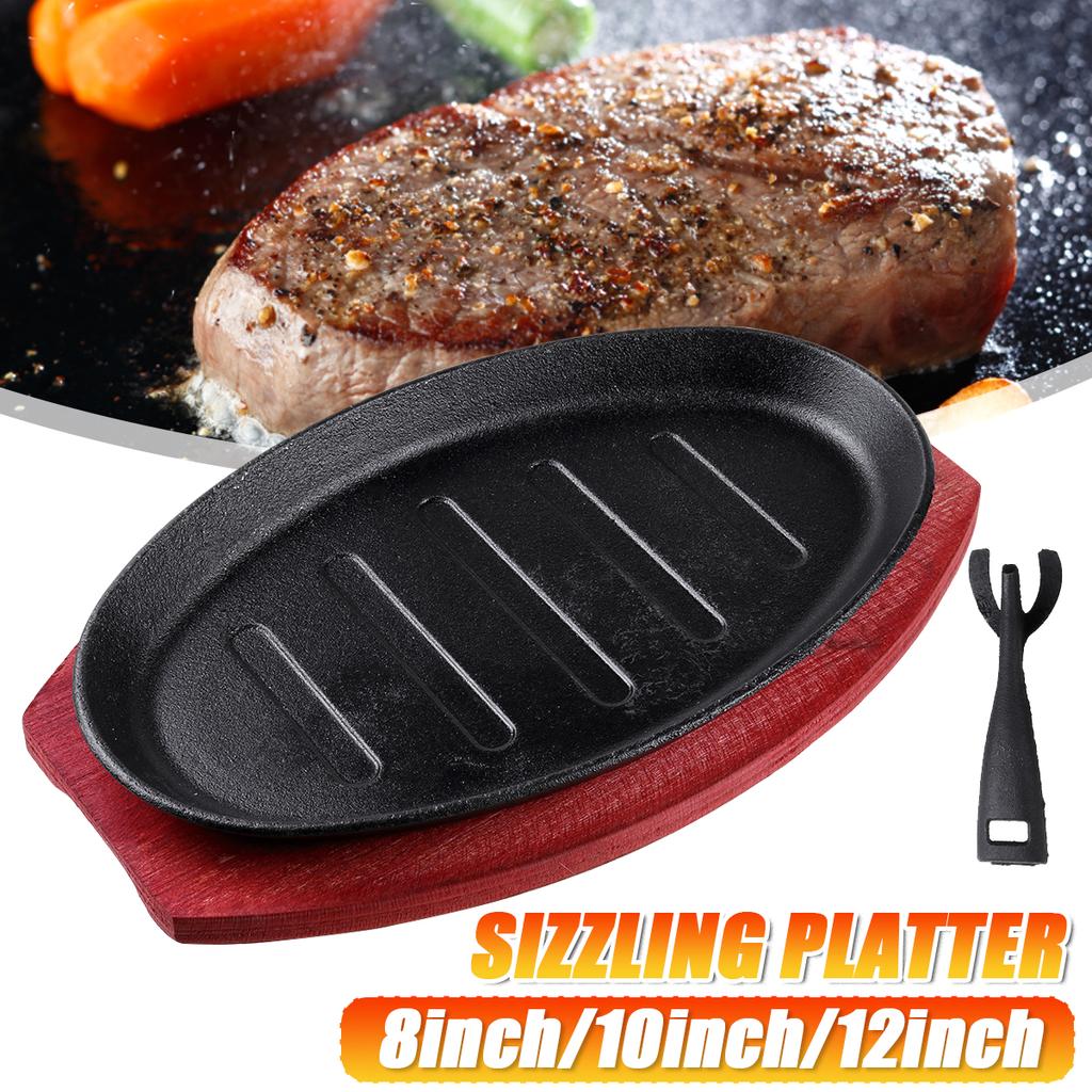 Buy 8/10/12 Inch Cast Iron Sizzle Platter Steak Sizzler Serving Plate ...