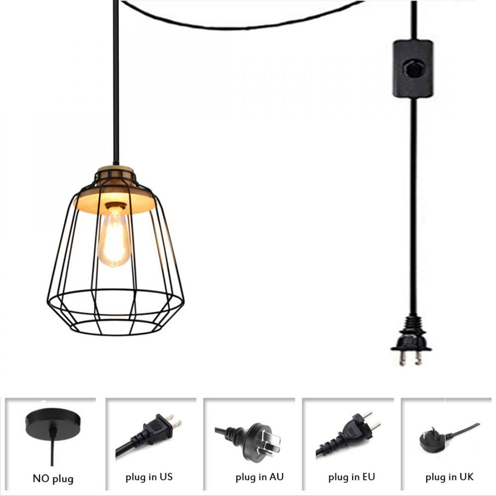 💰Kaufe Retro Metal and Wood Cage Plug In Pendant Light Fixture ...