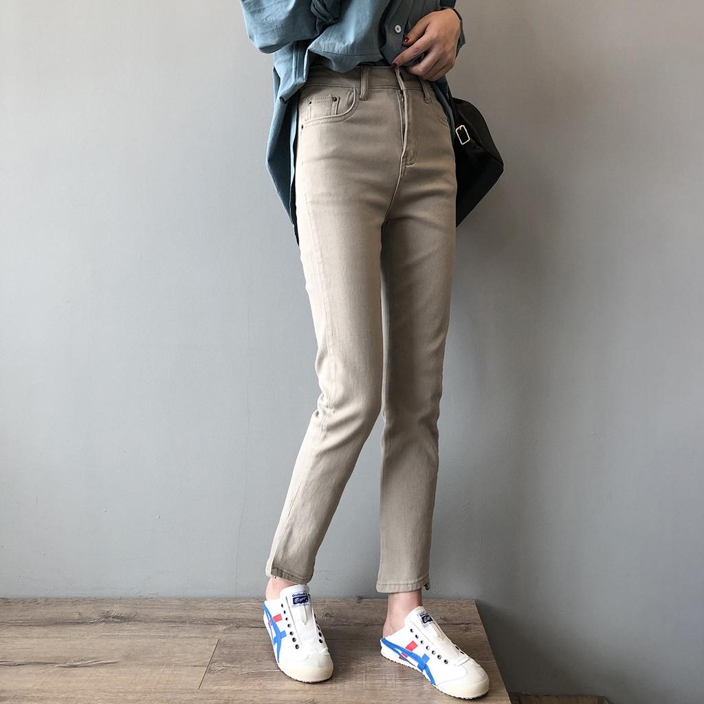 Women Fashion Elastic Skinny Jeans High Waist Slim Fit Nine-point Jeans ...