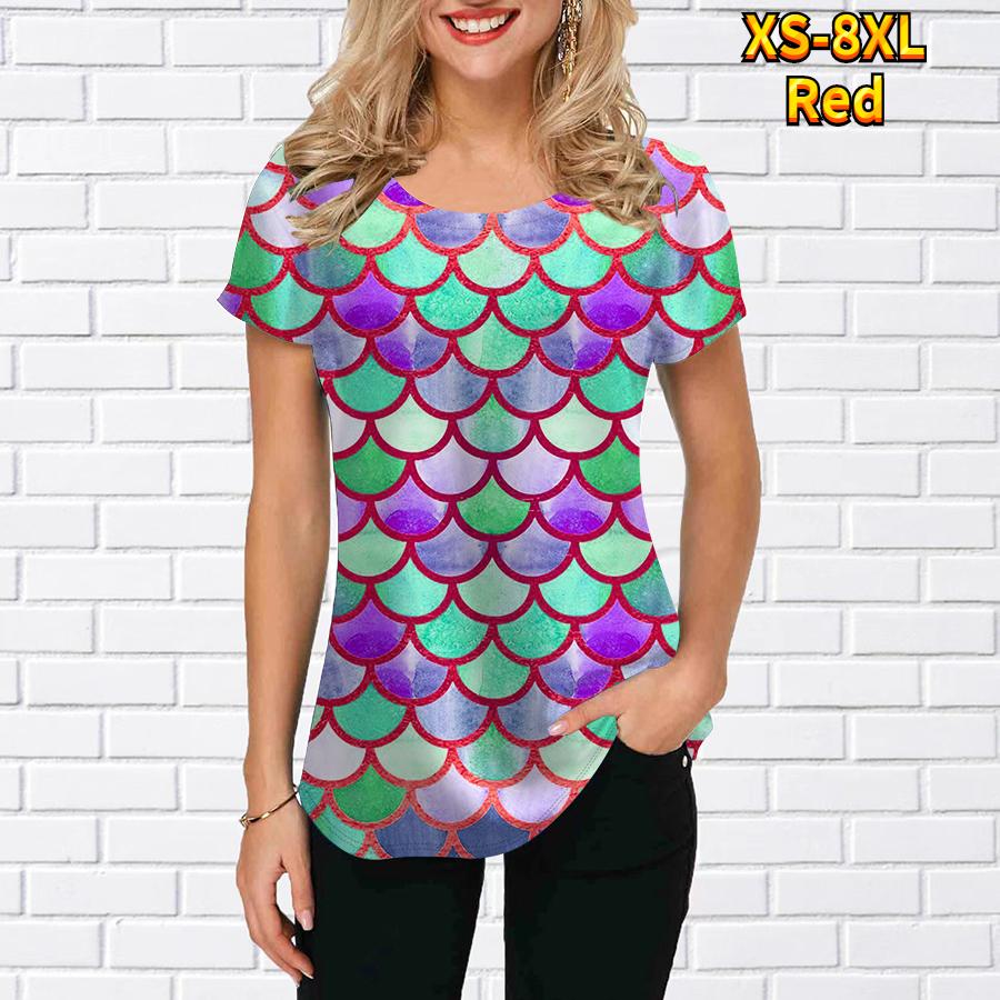 Buy Women Summer T Shirt Colorful Fish Scales Print Short Sleeve Tees ...