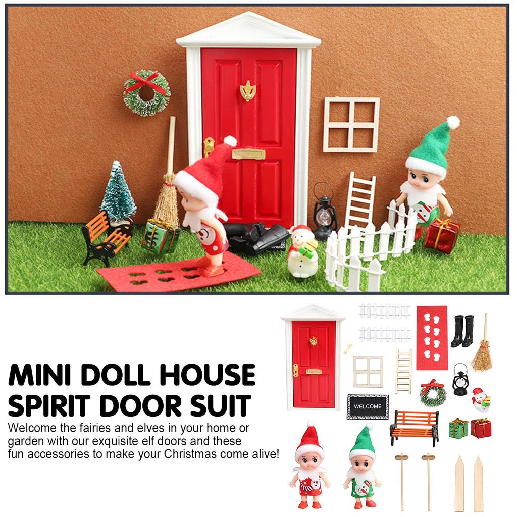 Kaufe Mini Dollhouse Elf Door Christmas Decor Set Miniature Mini Scene ...