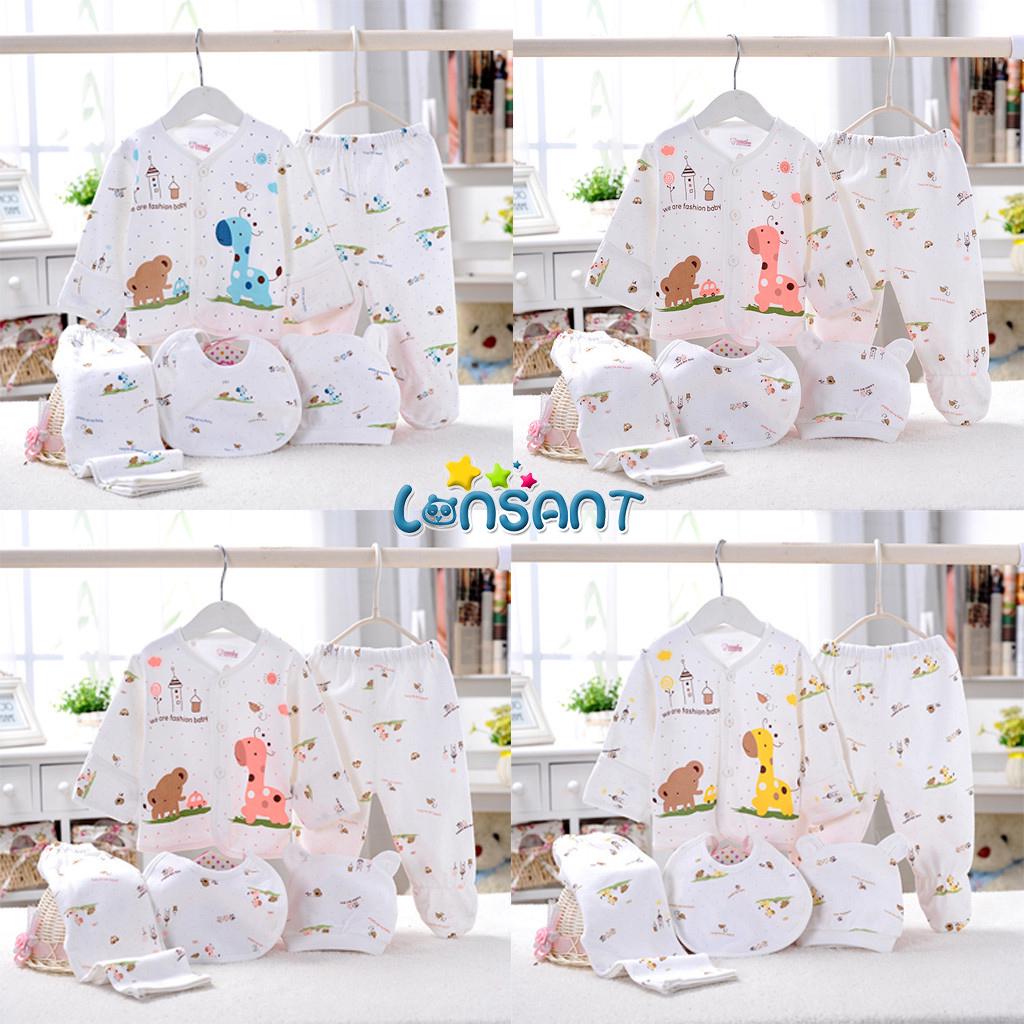 LONSANT 5PCS Newborn Baby Boy Girl Cartoon Long Sleeve Tops+Hat+Pants +Bib Outfit Set Bear-buy ...