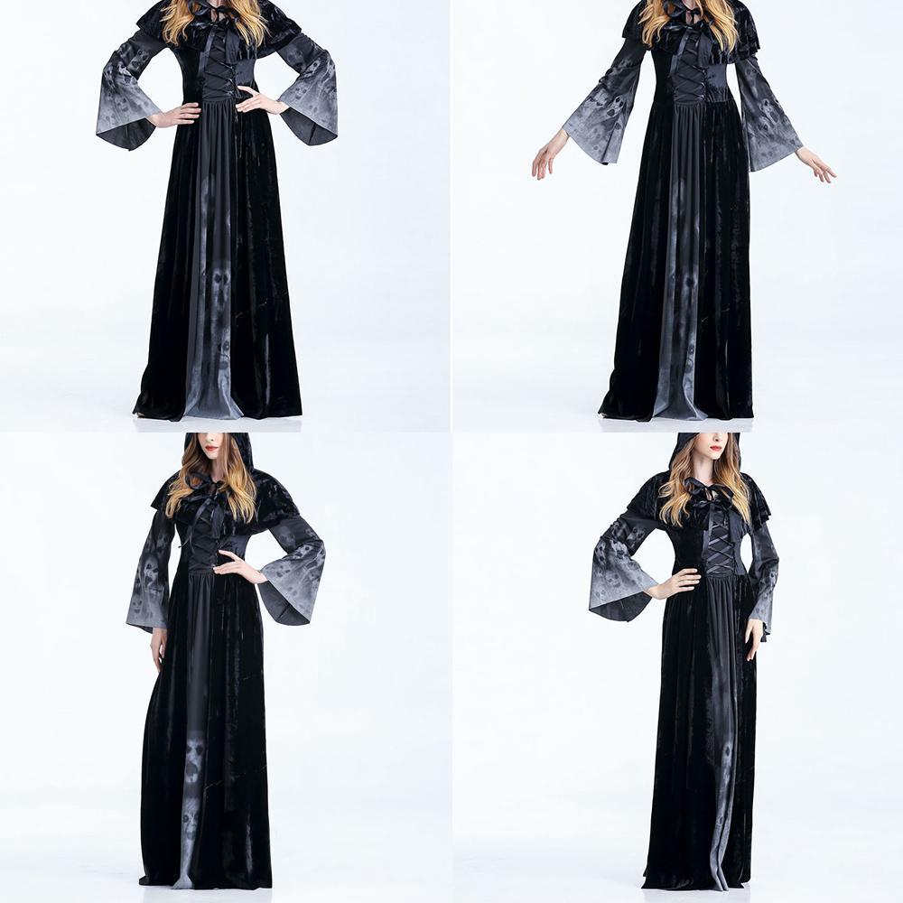 Wicked Queen Witch Robe Women Long Sleeve Hooded Cloak Maxi Dress ...