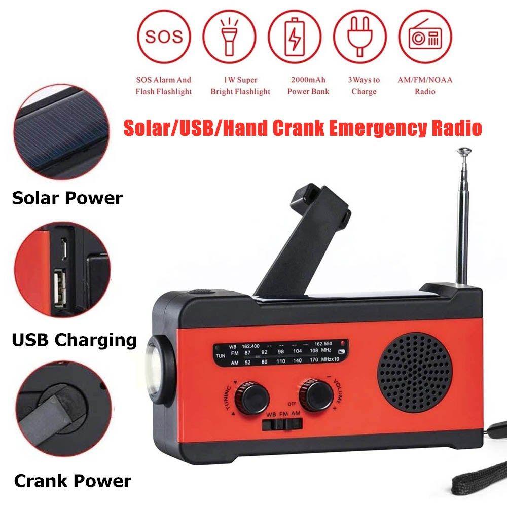 Weather Radio Flashlight 2000mAh Power Bank Solar Charging USB ...