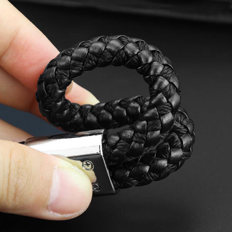 Buy 1PC Hand Woven Leather Car KeyChain Key Ring Detachable Metal ...