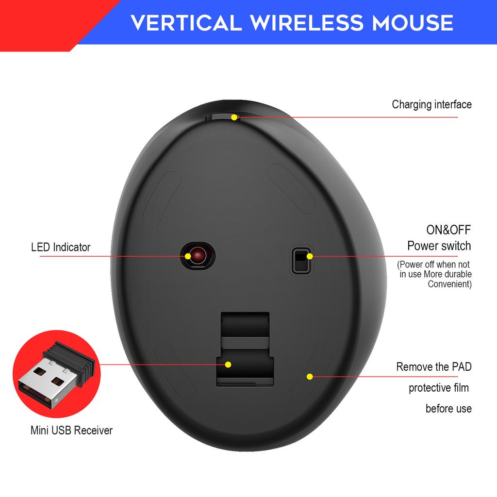 Buy 2.4G Wireless Mouse Rechargeable Vertical Mouse 7-button Ergonomic ...