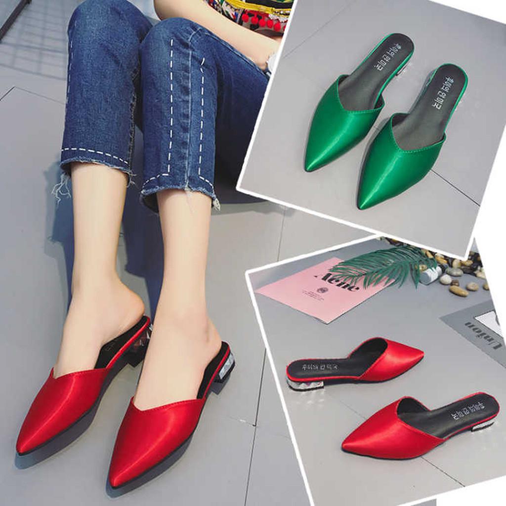 Buy Vob-Women Summer Casual Pointed Toe Solid Silk Outdoor Slippers ...