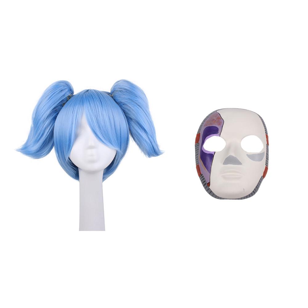 Sally Face Cosplay Props Latex Mask With Heat Hair Clip Ponytails Blue ...