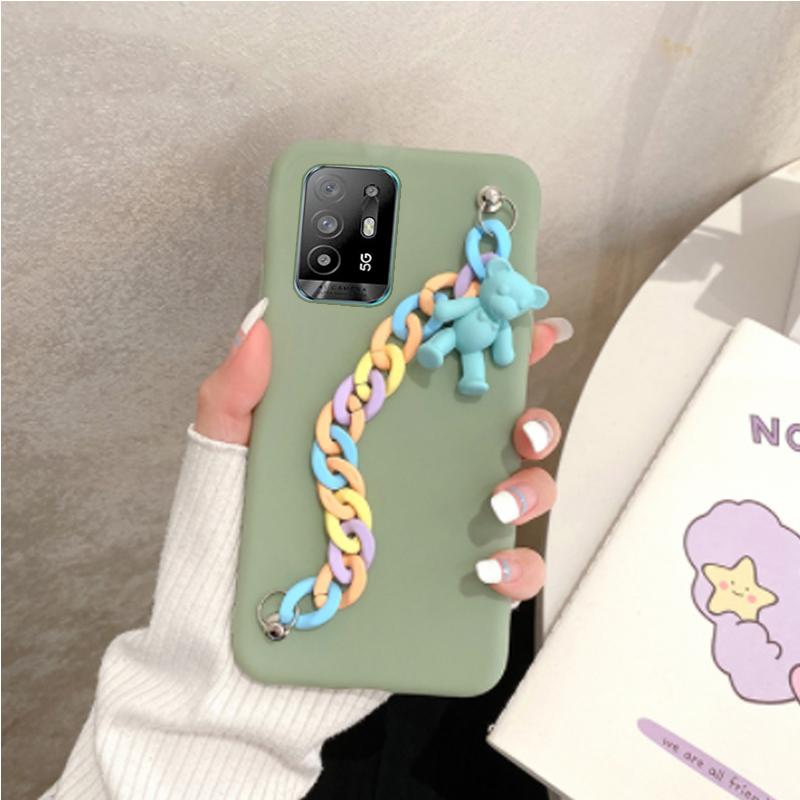 Buy Candy Color Soft Silicone Back Cover For OPPO A94 A93 A74 A55 A54 5G Rainbow Bracelet Wrist ...