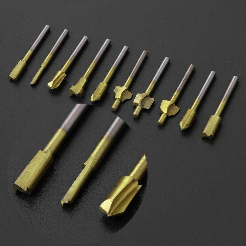 Buy 10Pcs Titanium Router Wood Milling Cutter Bits Fits Rotary Tool Set ...