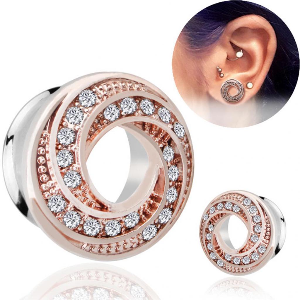 Buy 1 Pair Unisex Stainless Steel Rhinestone Ear Tunnels Gauges Plugs ...
