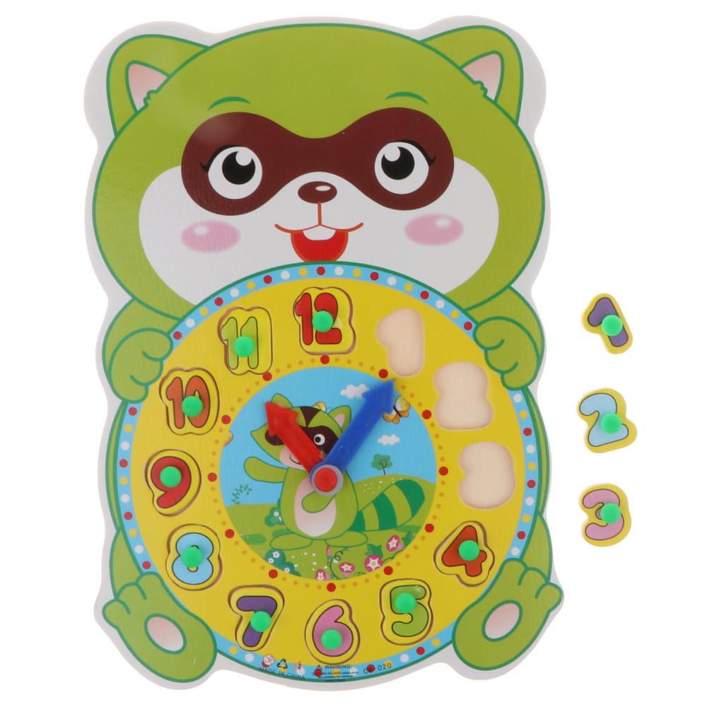 Kids Wooden Cartoon Digital Clock Animal Puzzle Early Learning Toy ...