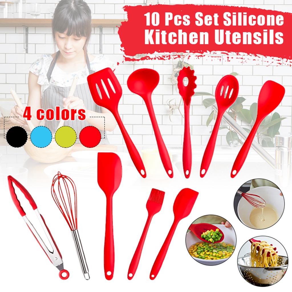 10PCS Set Non-Stick Silicone Kitchen Utensils Heat Resistant Cooking ...