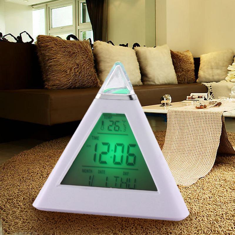 Buy 7 LED Color Changing Pyramid Digital LCD Alarm Clock Thermometer at ...