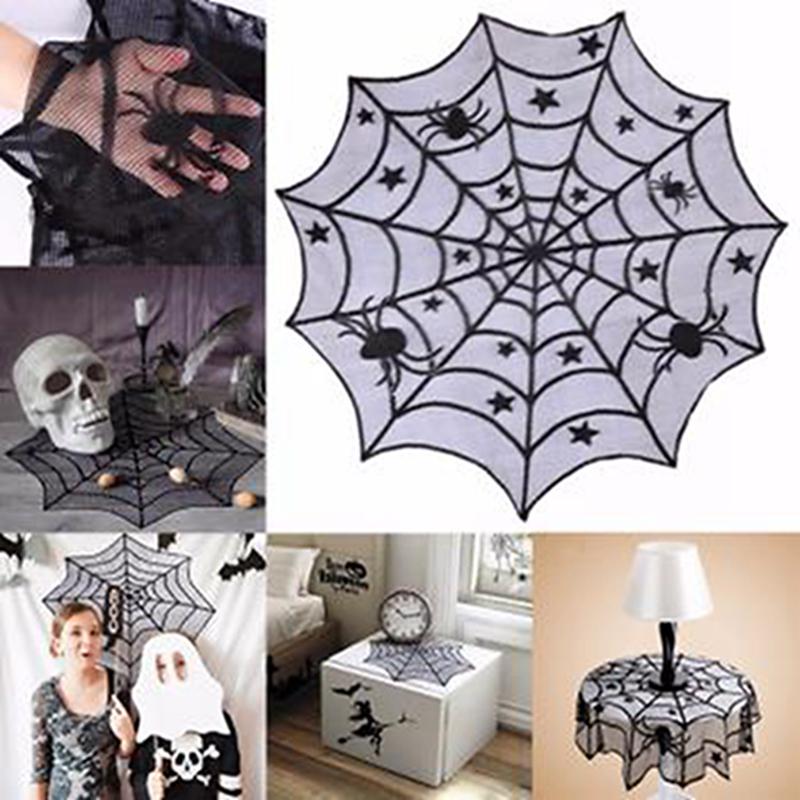 Black Lace Tablecloth Warp Black Spider Web Pentagram Round Tablecloth ...