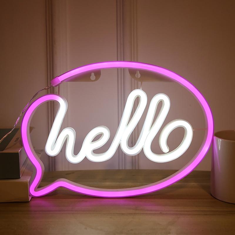 Buy LED Hanging Neon Light White Light + Pink Light Hello Font Holiday ...