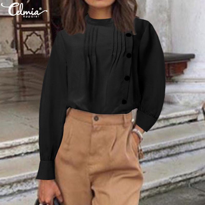 Buy Celmia Ladies Fashion Side Button Blouse Long Sleeve Shirts 2020 ...