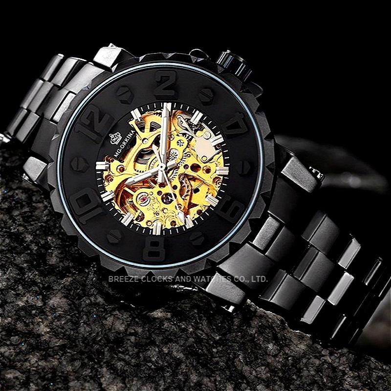 Buy Watches Male Watches Stainless Steel Band 3d Face Skeleton Auto ...