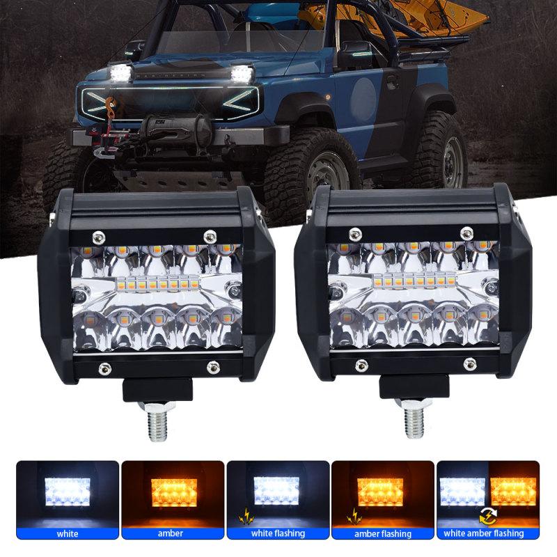 1 Pair 3-row 4-inch Led Work Light Waterproof Strobe Lights Truck Front ...