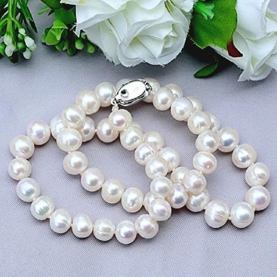 Buy Natural Pearl Necklaces 9-10mm Freshwater Pearl Jewelry 925 ...