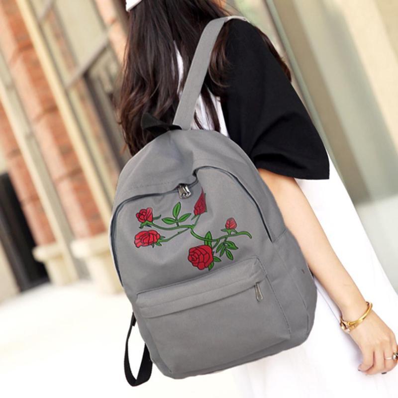 Buy Fashion Preppy Canvas Flower Embroidery Large Capacity School ...