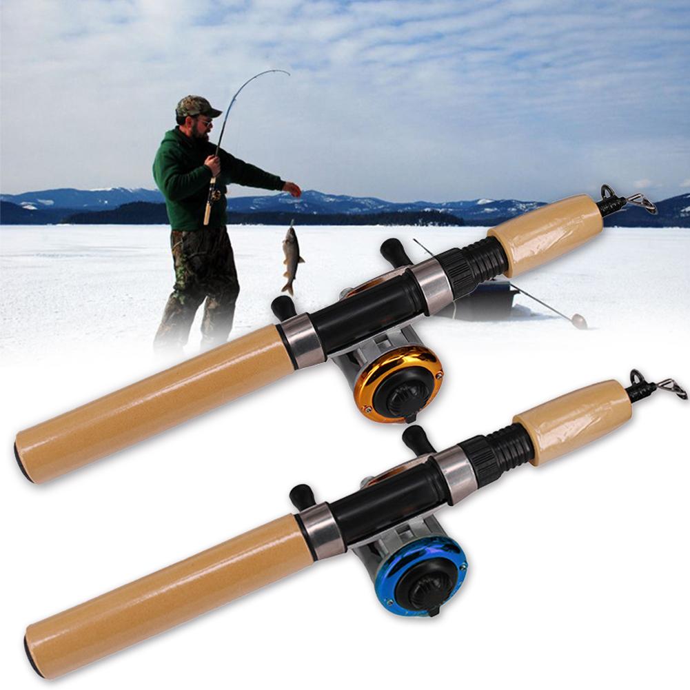 Portable Retractable Fishing Winter Ice Spinning Pole Rod Reel Line ...