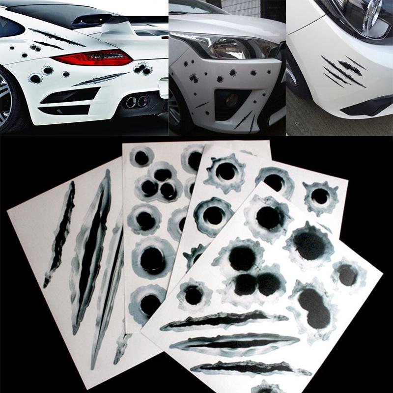Creative Fashion Body Side Decal 3D Bullet Hole Graphics Sticker PVC ...