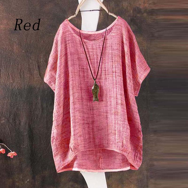 Buy Women Summer Short Sleeve Tops Asymmetrical Loose Plain T Shirt at ...