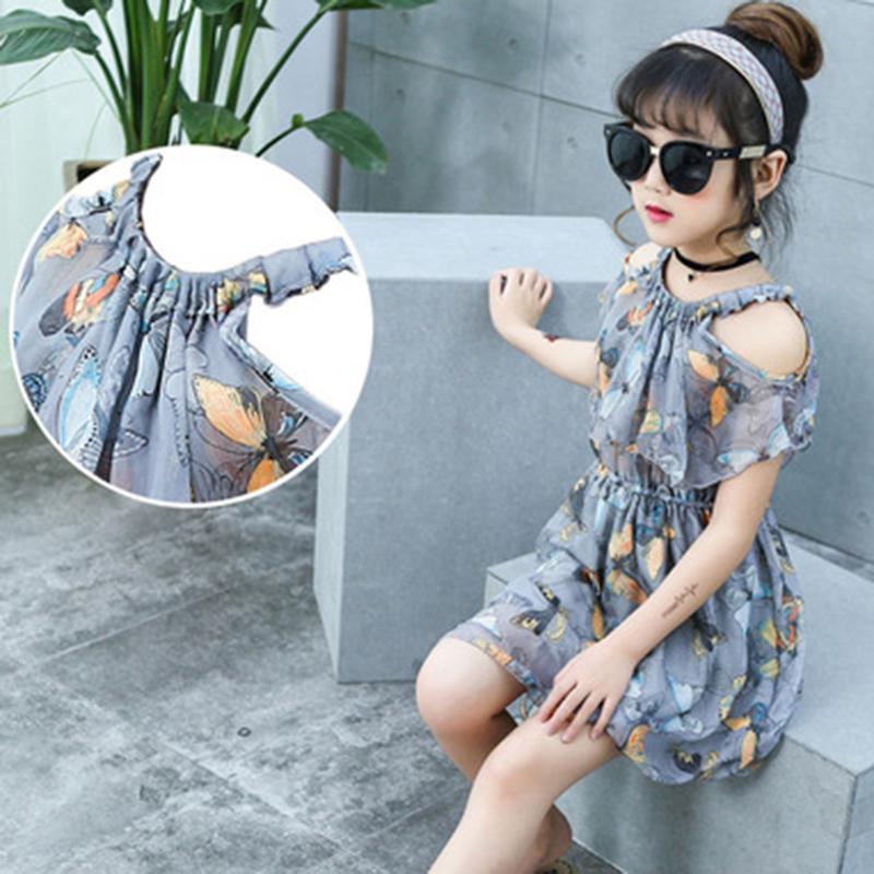 Buy Children's Fashion Bow Print Dress Girl Casual Off Shoulder Halter ...