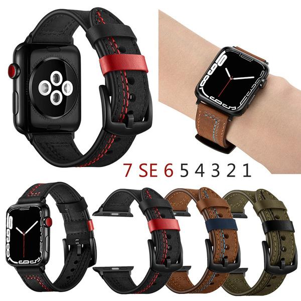 Genuine Leather Strap for Apple Watch 7 SE 6 Band 45mm 41mm 44mm 40mm ...