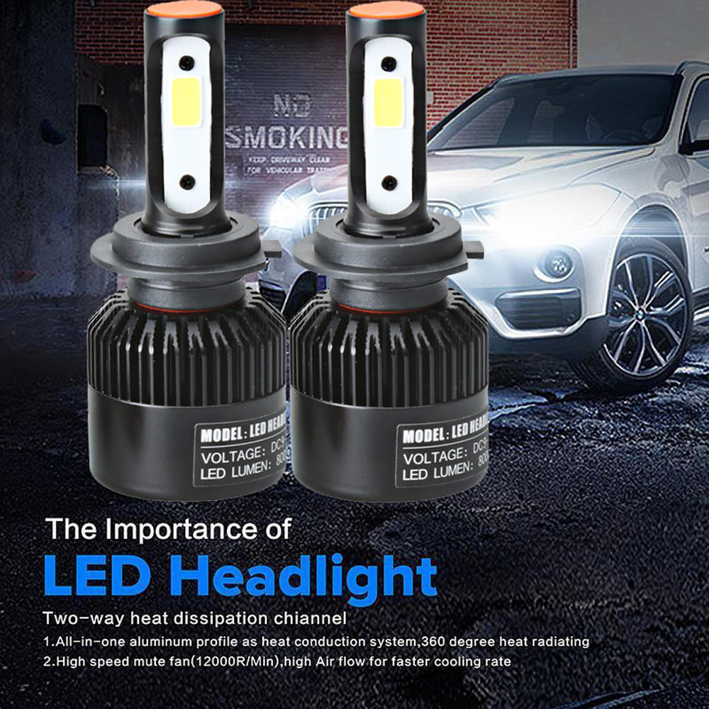 Buy 72W H7 COB LED 16000LM Auto Car Headlights Kit Driving Bulbs Lamps ...
