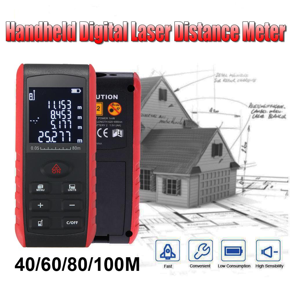 40/60/80/100M Digital LCD Laser Distance Meter Range Finder Measure ...
